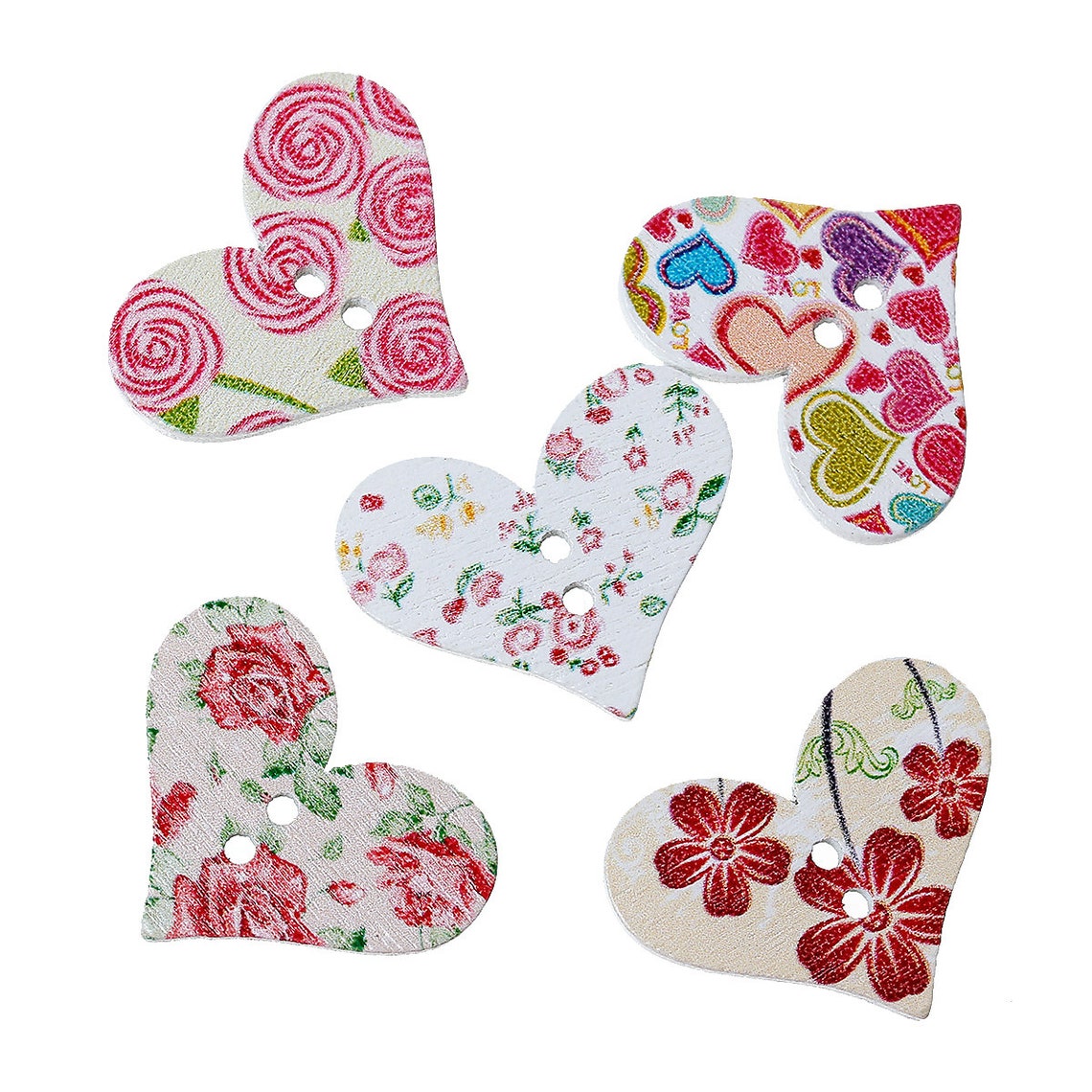 Heart Shaped Wood Buttons, Novelty Wooden Buttons, Decorative Mixed ...