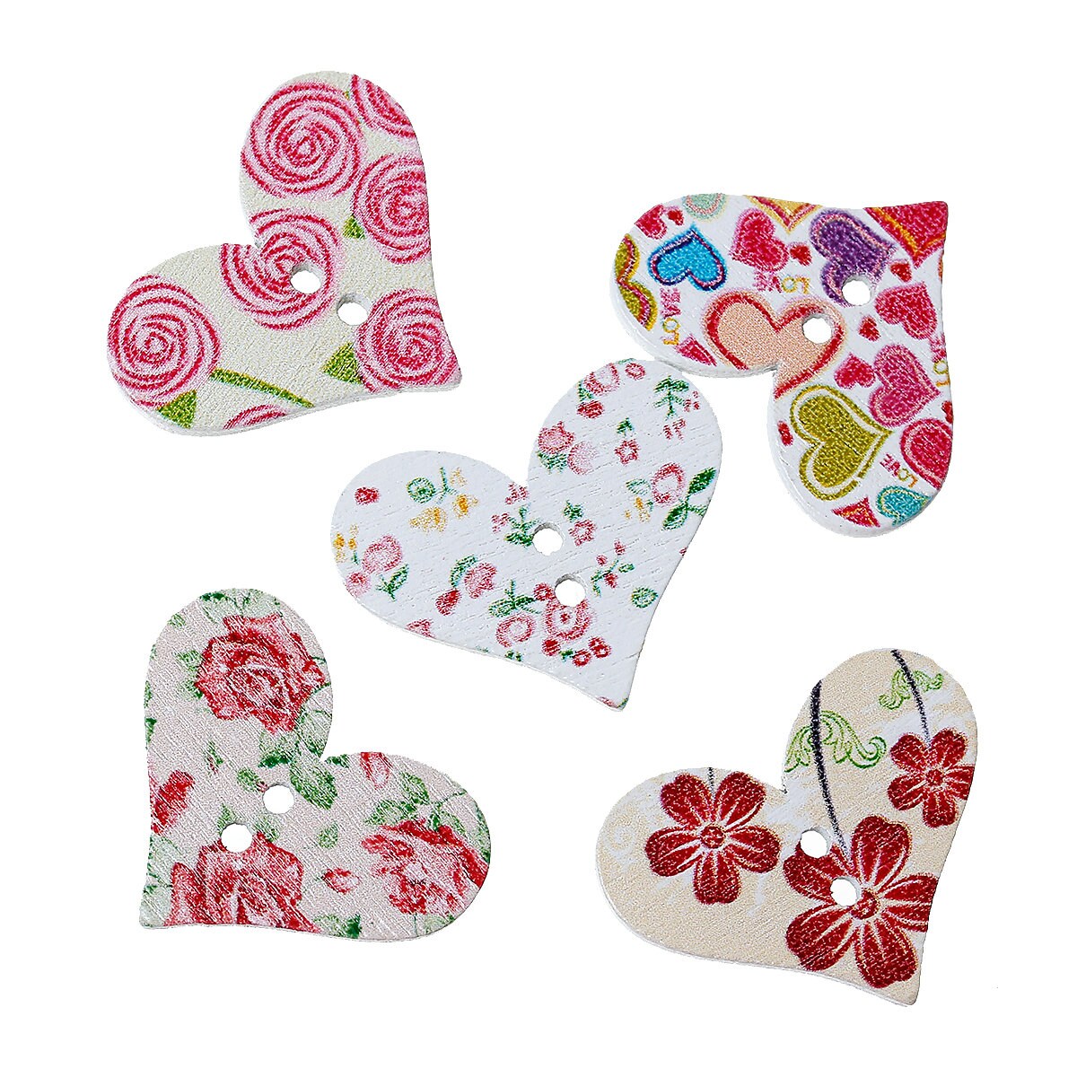 Heart Shaped Wood Buttons, Novelty Wooden Buttons, Decorative Mixed ...