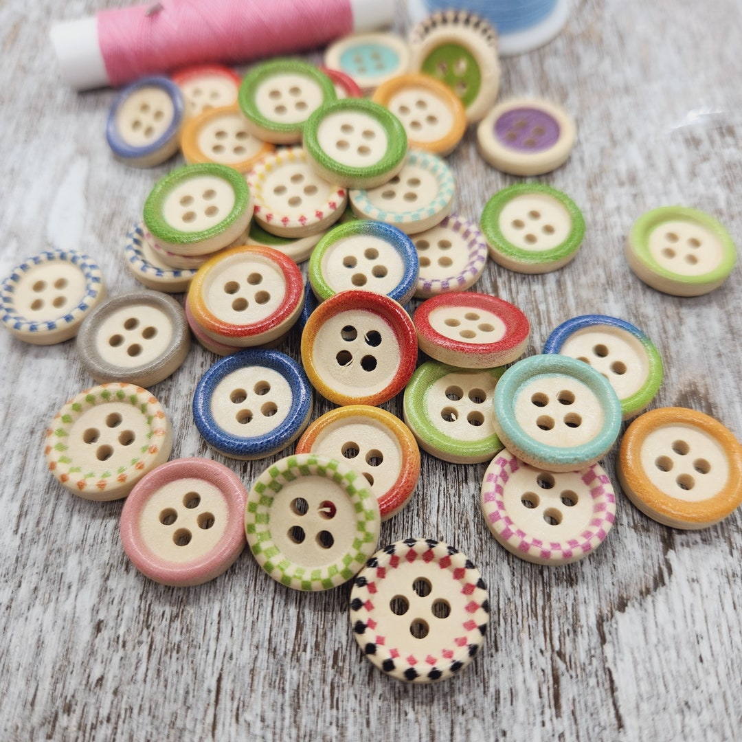 Sewing Buttons, Wooden Button, Painted Rim, Cute Children Buttons ...