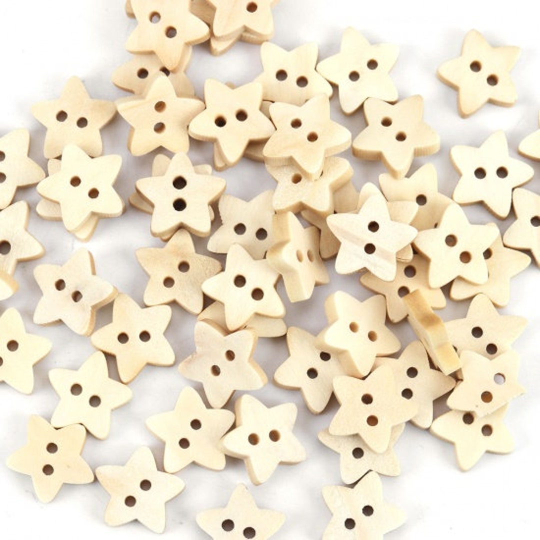 Small Star Shaped Buttons, Cute Wooden Buttons, Natural Wood Buttons ...