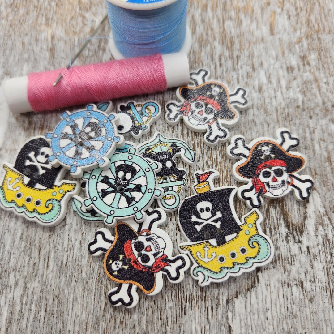 Fun Pirate Buttons, Novelty Wood Buttons, Wooden Buttons for Crafts ...