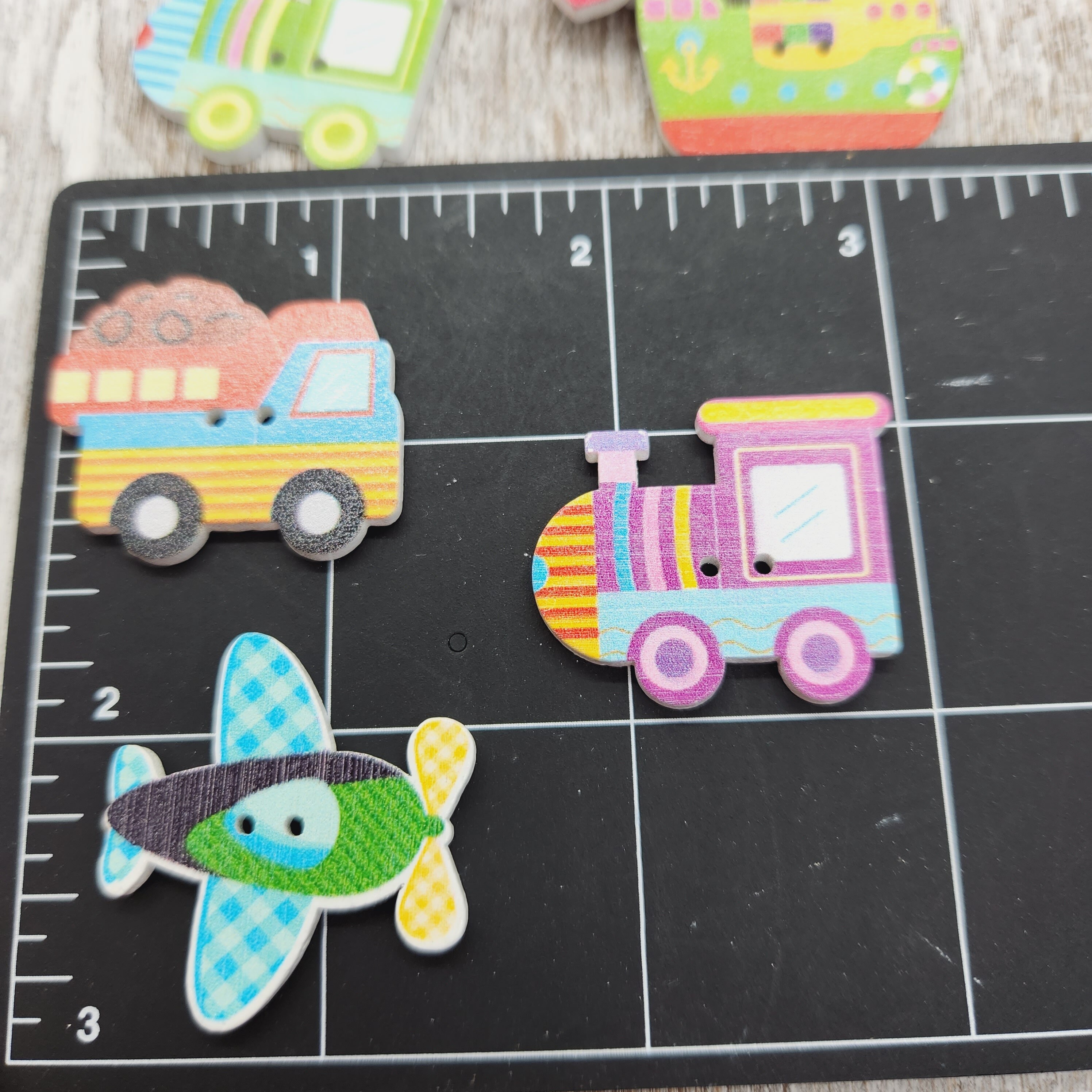 Transportation Themed Buttons, Airplanes, Trains, Trucks Boat Wood ...