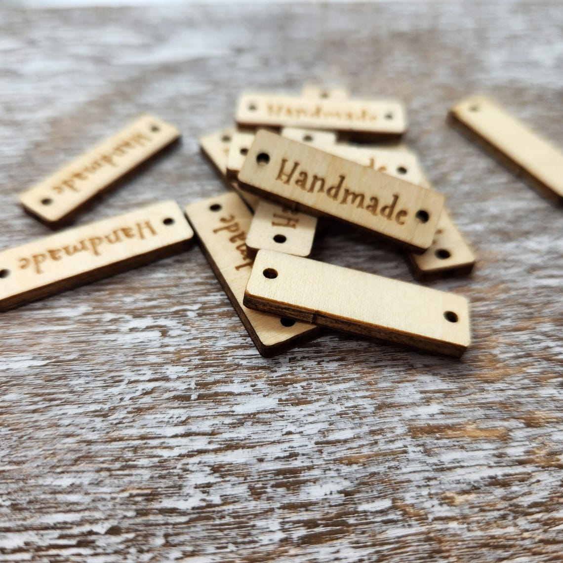 Tags for Hats, Natural Wood Buttons, "handmade" Engraved Pattern ...