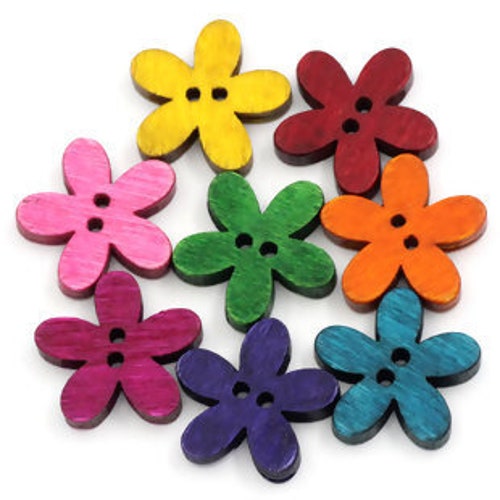 Cute Flower Wood Buttons Flower Shaped Buttons Novelty - Etsy