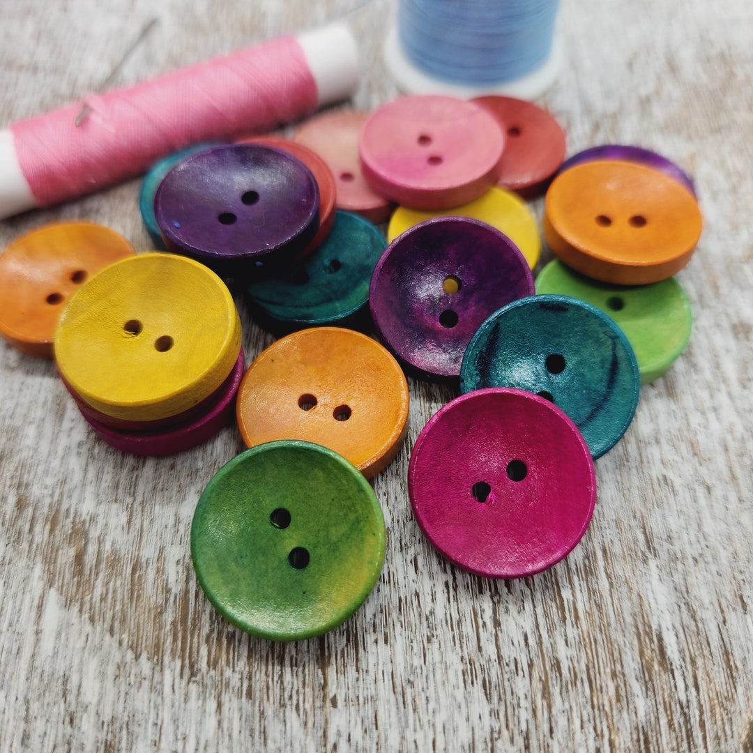 Random Colors Wooden Buttons, Big Decorative Wood Buttons, Sewing ...