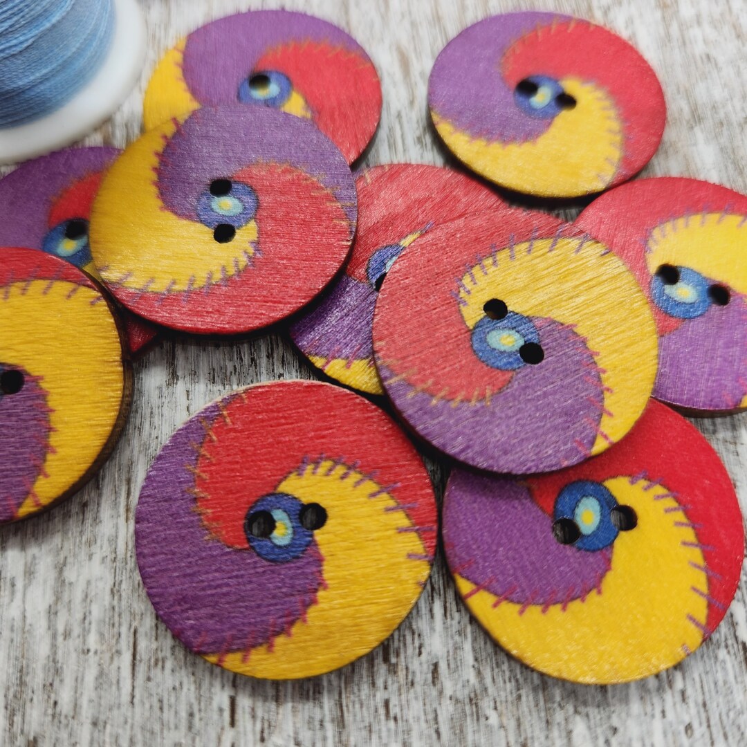 Colorful Boho Buttons, Mandala Design Buttons, Retro Wood Buttons ...