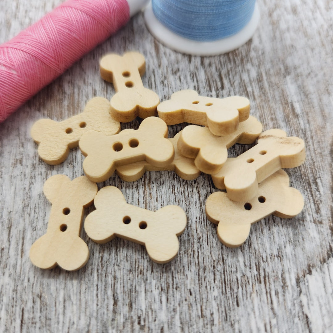Natural Wood, Bone Shaped Wooden Buttons, Decorative Buttons, Sewing ...