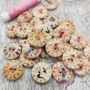 Antique Clock Buttons, Clock Pattern Buttons, Decorative Wooden Buttons ...