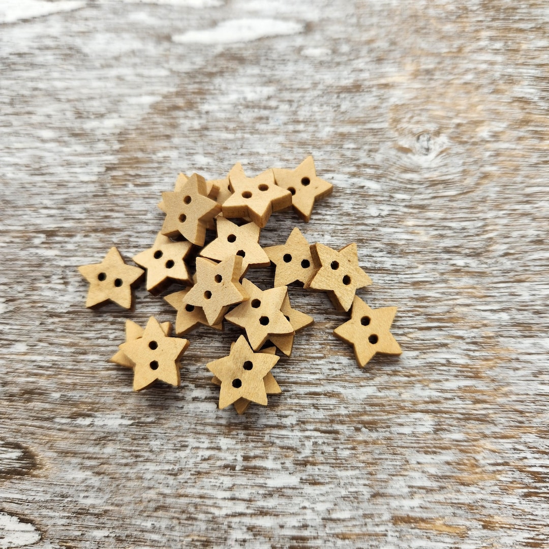 Small Star Shaped Buttons, Cute Wooden Buttons, Natural Wood Buttons ...