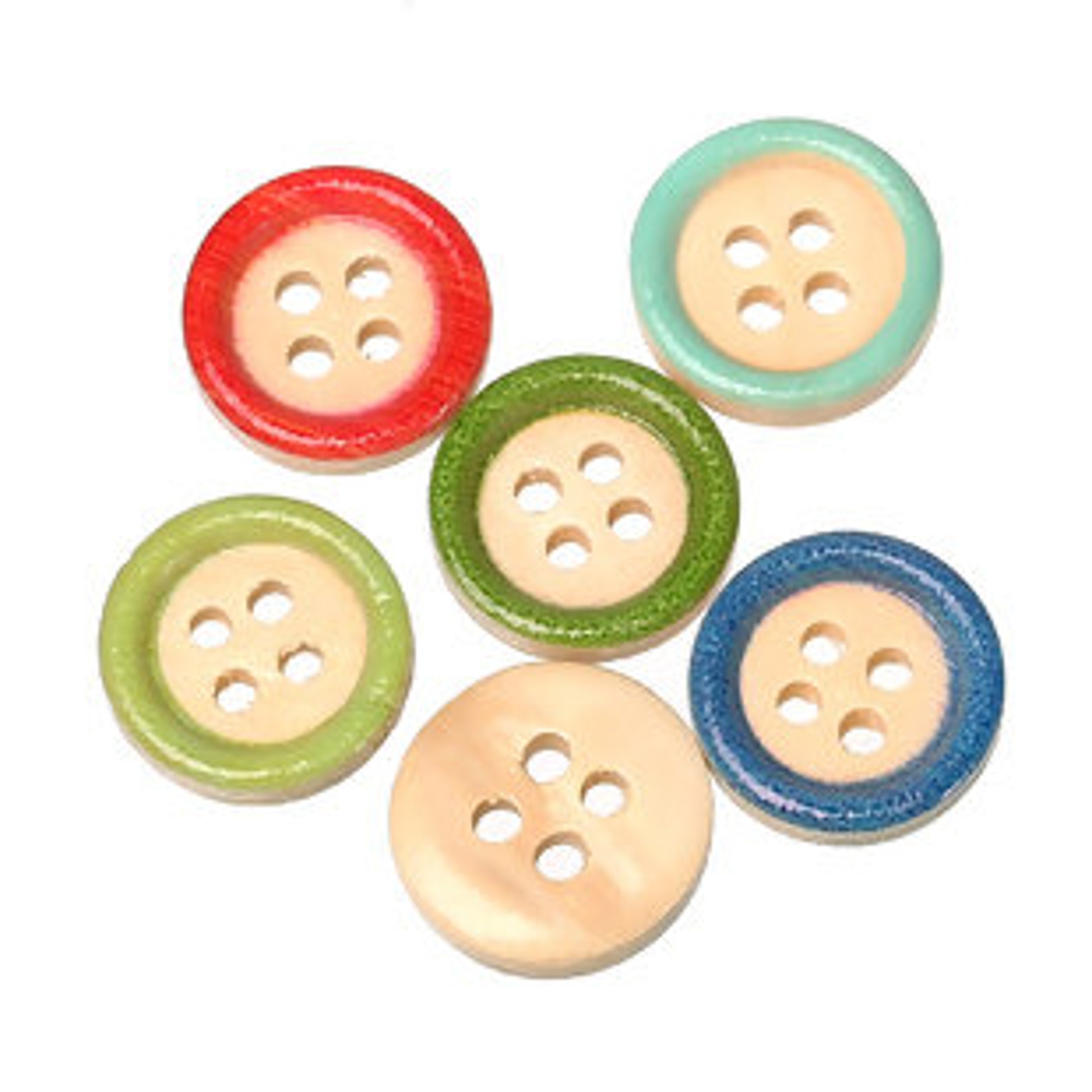 Wood Buttons With Colorful Rims, Wooden Buttons, Painted Rim, 15mm, 5/8 ...