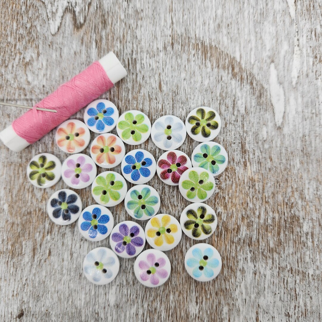 Round Wood Sewing Buttons, Cute Children Button, Flower Buttons, Flat ...