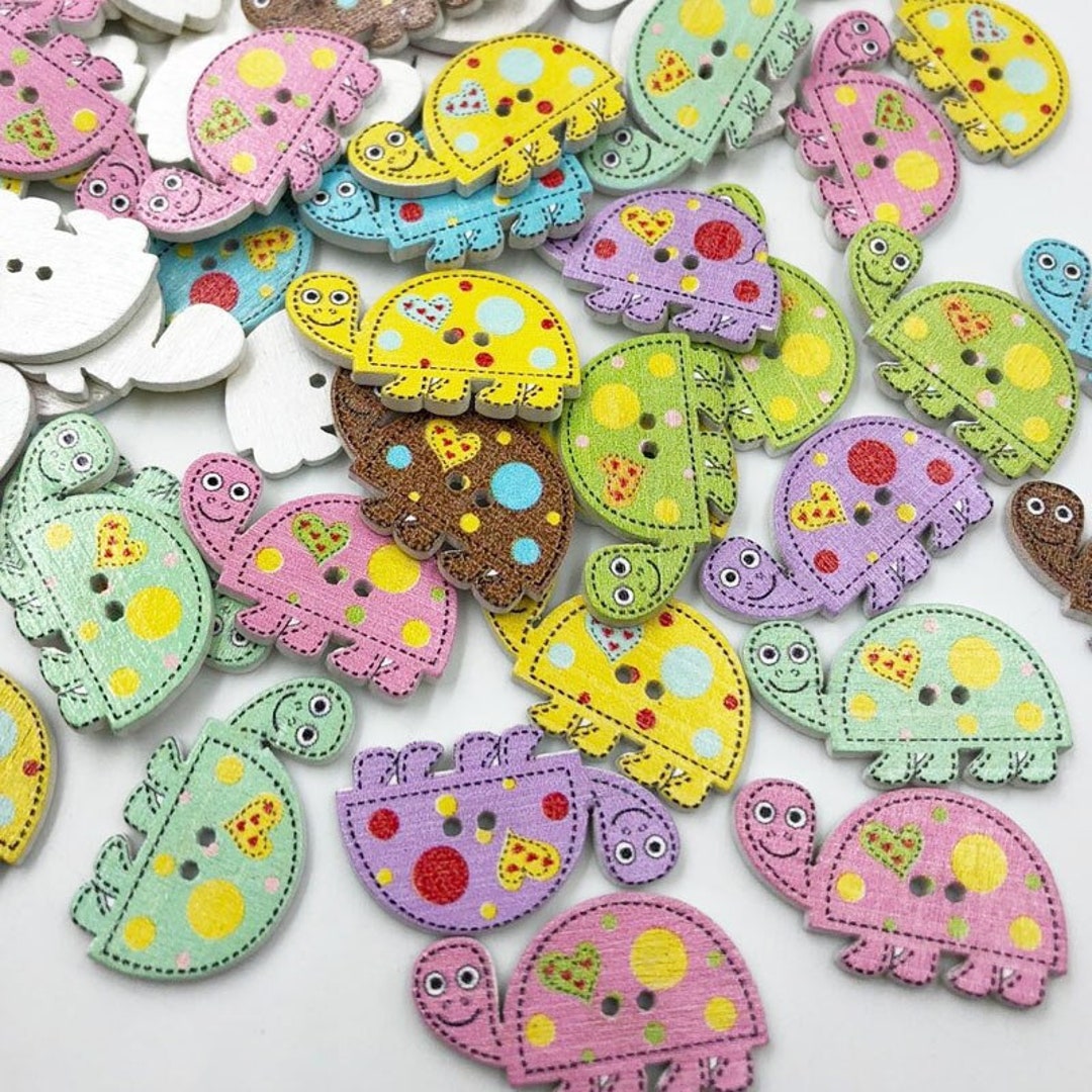 Turtle Shaped Buttons, Tortoise Wood Buttons, Animal Critter, Painted ...
