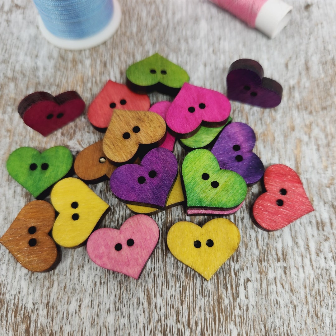Valentine's Day Crafts, Heart Shaped Wooden Buttons, Assorted Colors ...