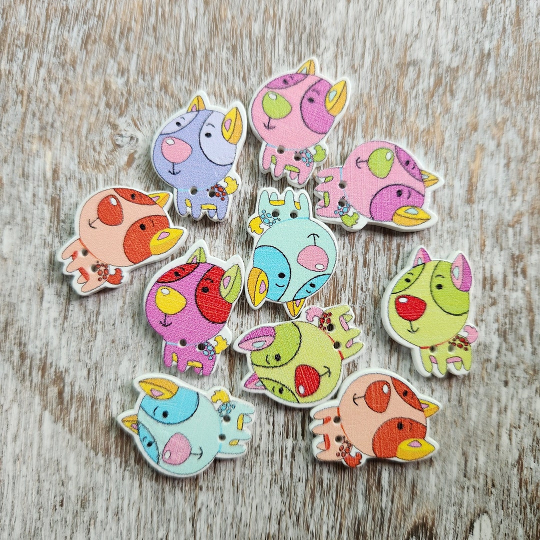 Silly Cartoon Dog, Dog Shaped Buttons, Wood Buttons for Kids Crafts ...