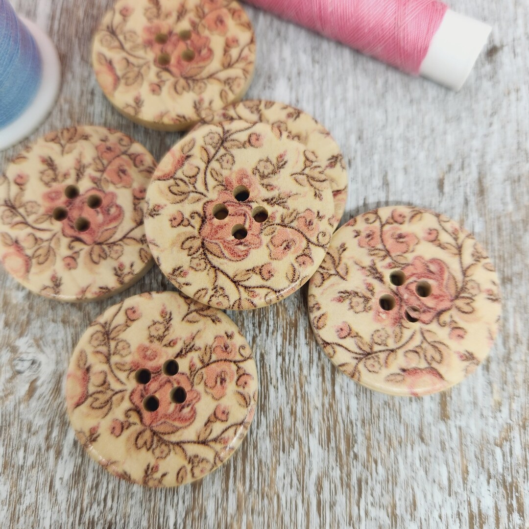 Flower Print Wooden Buttons, Wood Buttons for Womens Coats, Buttons for ...