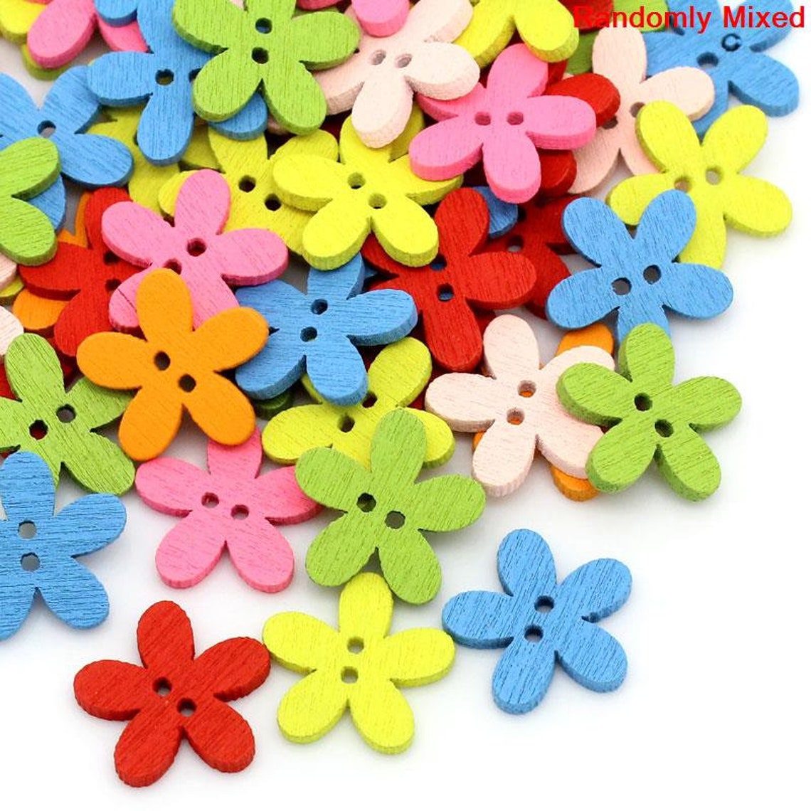 Mixed Color Flower Buttons Flower Shaped Wood Buttons Cute - Etsy