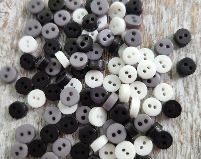 Black Gray Mini Buttons, Small Doll Buttons, Tiny Buttons for Knitting ...