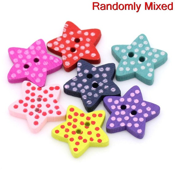Polka Dot Star Shaped Wood Buttons Sewing Wood Buttons Cute - Etsy