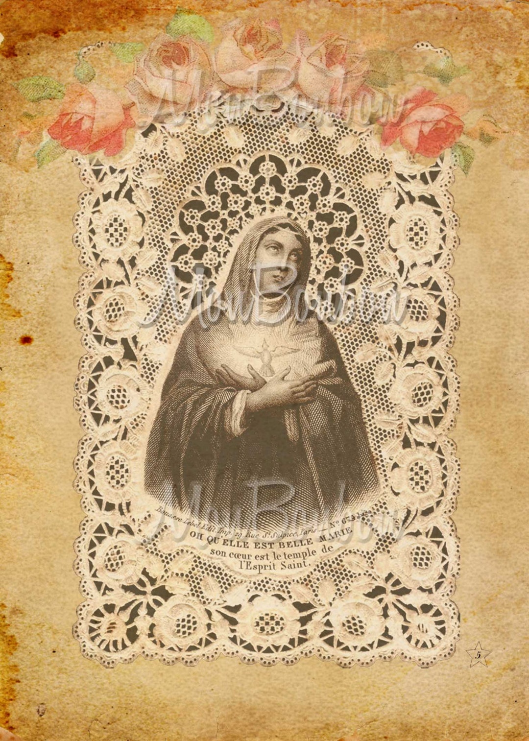 Instant Download of 5x7 Vintage Belle Marie Religious Digital Collage ...