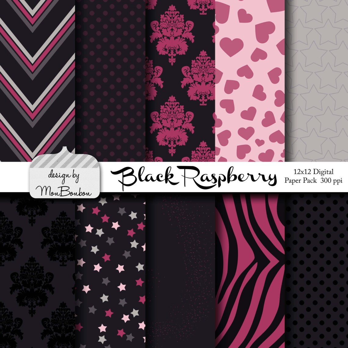 Black Raspberry Digital Paper Pack 12x12 Black Raspberry - Etsy