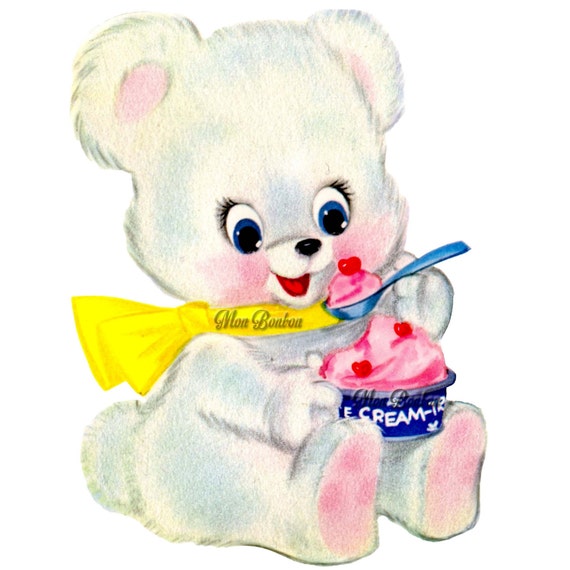Cute Retro Ice Cream Bear Clip Art Image Transfer .png and - Etsy