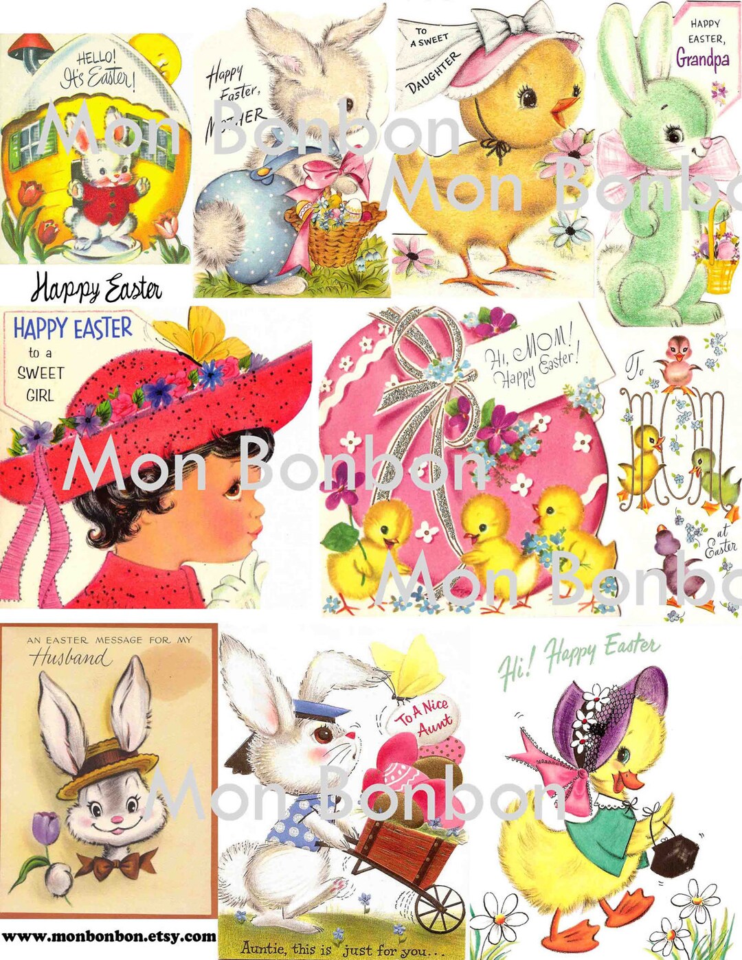 Digital Collage Sheet of Vintage Retro Easter Card Images - DIY ...