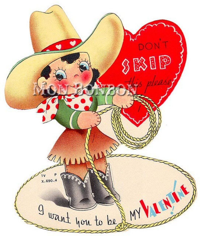 Super Cute Cowgirl Valentine Clip Art Image Transfer .png and - Etsy