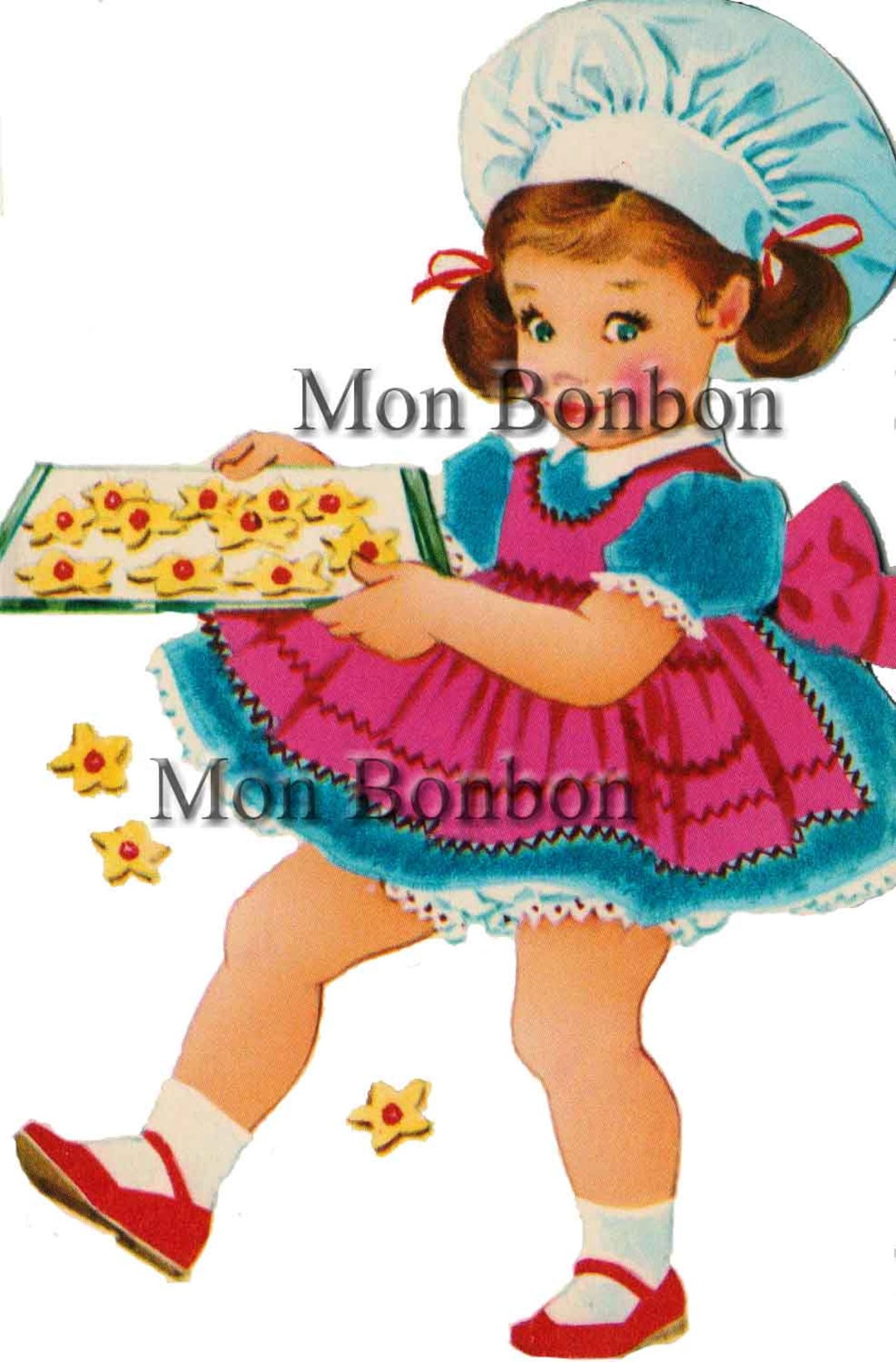 Cute Retro Baker Girl Illustration .png - DIY Printable - INSTANT ...