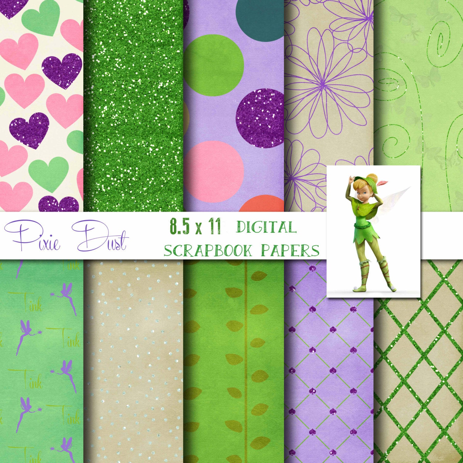 Tinkerbell Inspired 8.5x11 Digital Paper Backgrounds for Digital ...