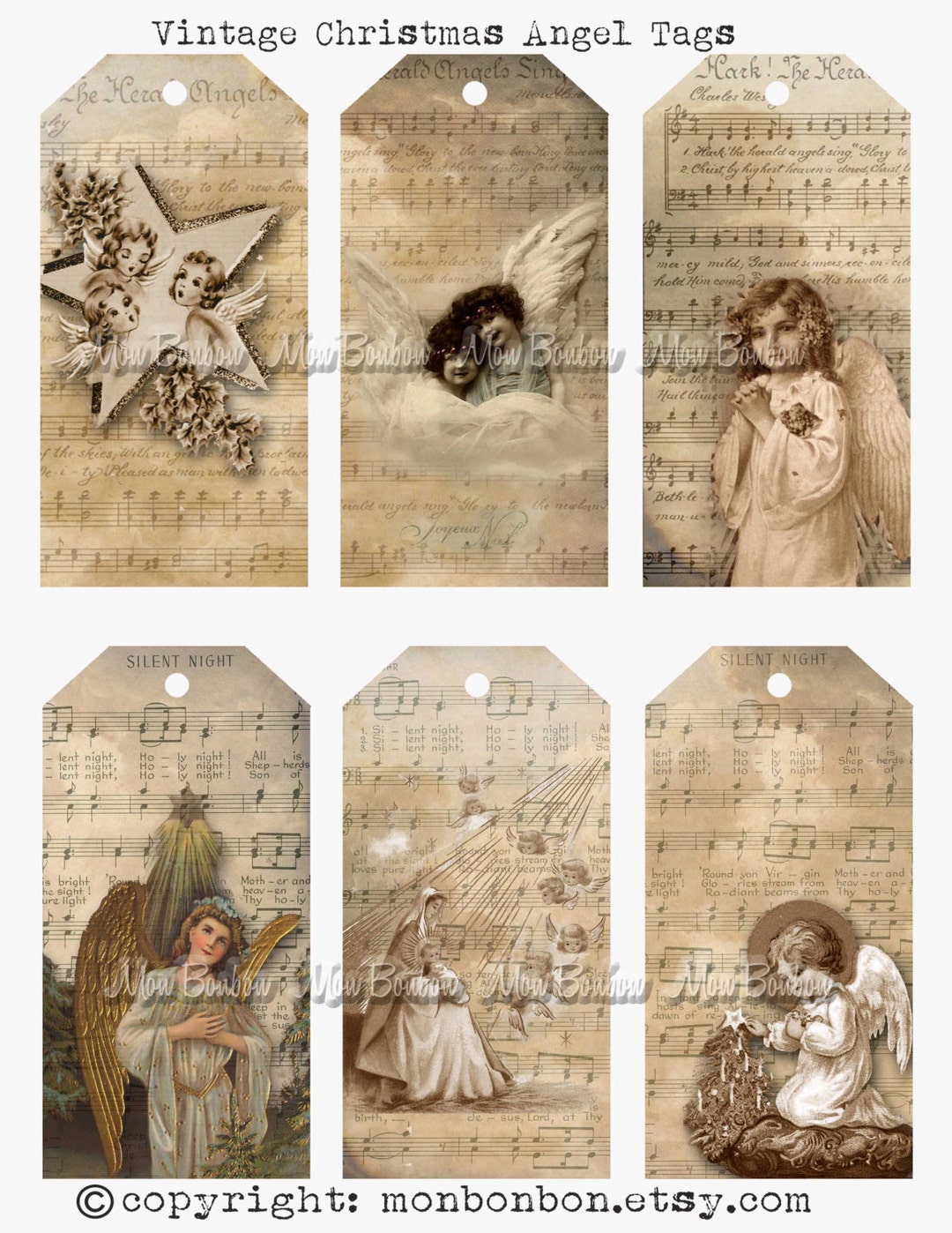 Vintage Christmas Angels Gift Tags Sheet - DIY You Print - INSTANT ...