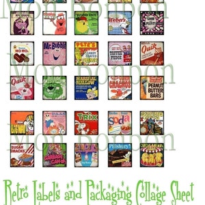 Digital Collage Sheet of Retro Food and Labels Inchies Jewelry - Etsy