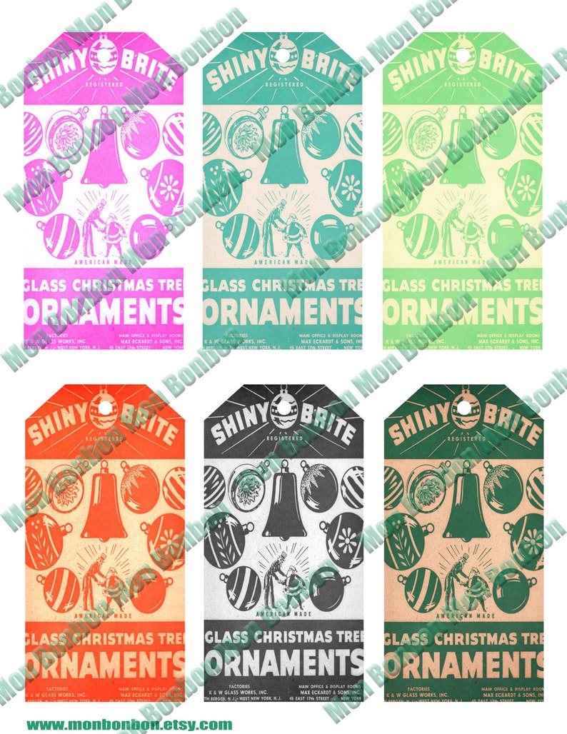 Digital Printable Sheet of Vintage Retro Shiny Brite Shipping Tags ...