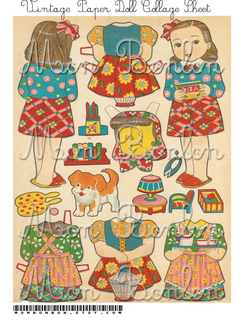 Vintage French Paper Doll Collage Sheet DIY Printable - Etsy
