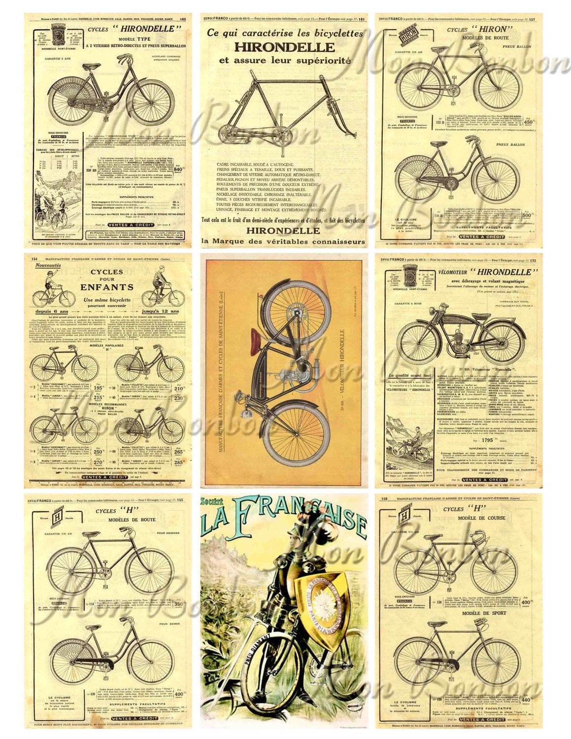 Digital Collage Sheet of Vintage French Bicycle Catalogue Pages and ...