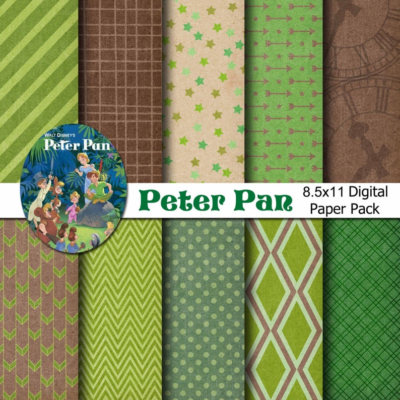 Peter Pan Inspired Digital Paper Backgrounds Pack 8.5x11 A4 | Etsy