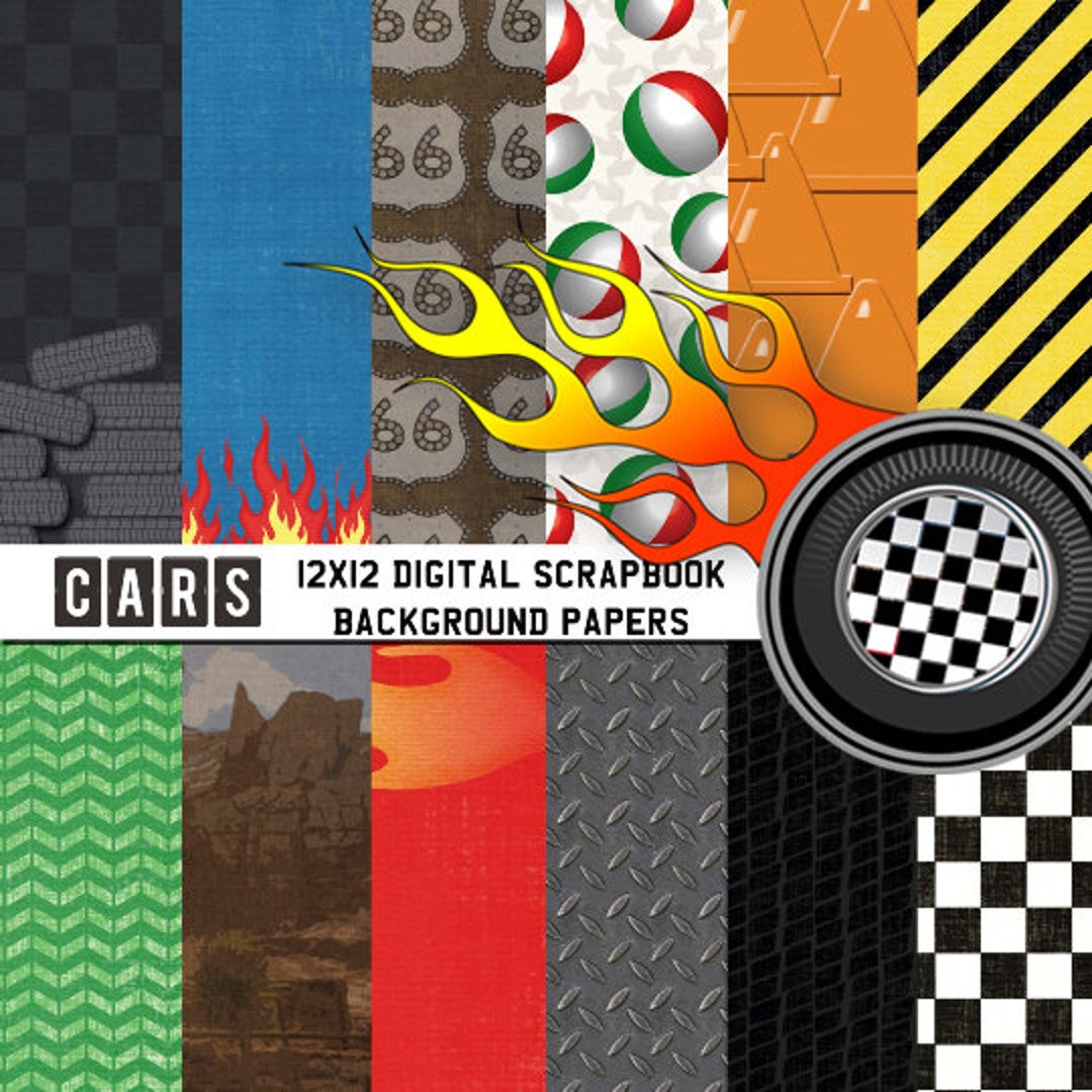 Lightning Cars Inspired 12x12 Digital Paper Pack for Digital ...