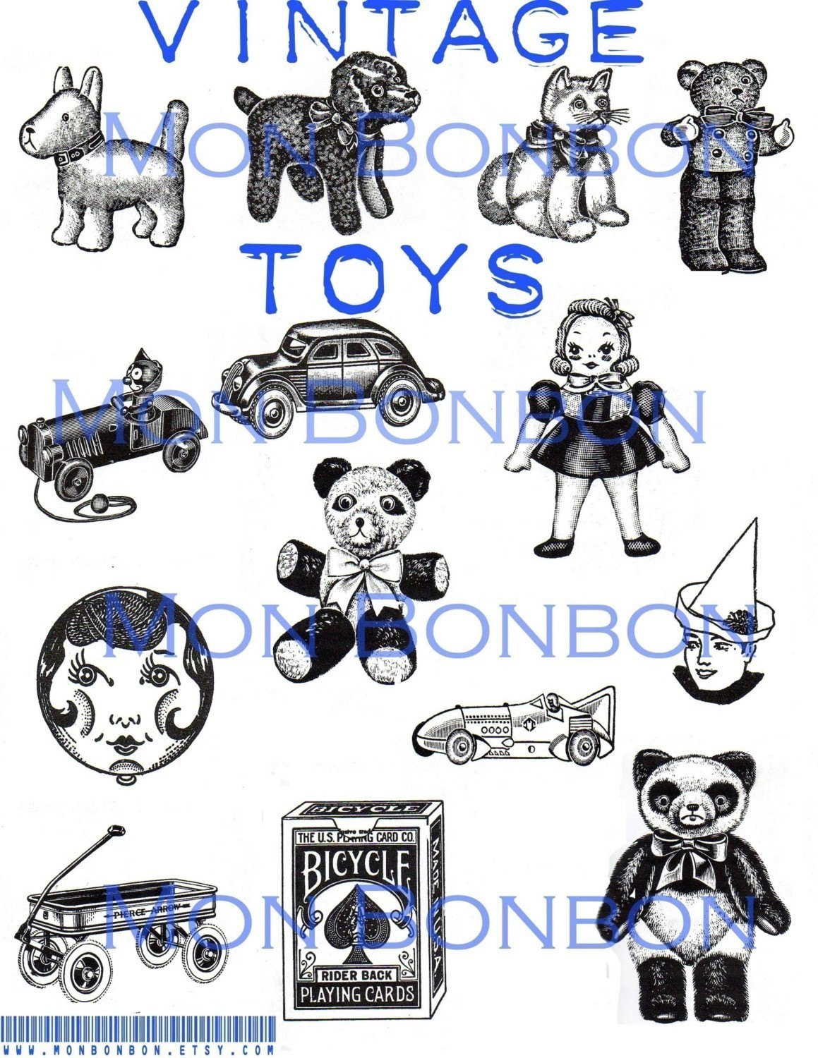 Vintage Toy Illustrations Collage Sheet - Digital Download - DIY ...