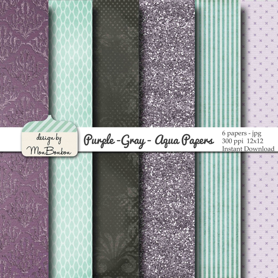 Purple Gray and Aqua Digital Paper Backgrounds Pack - 12x12 - INSTANT ...