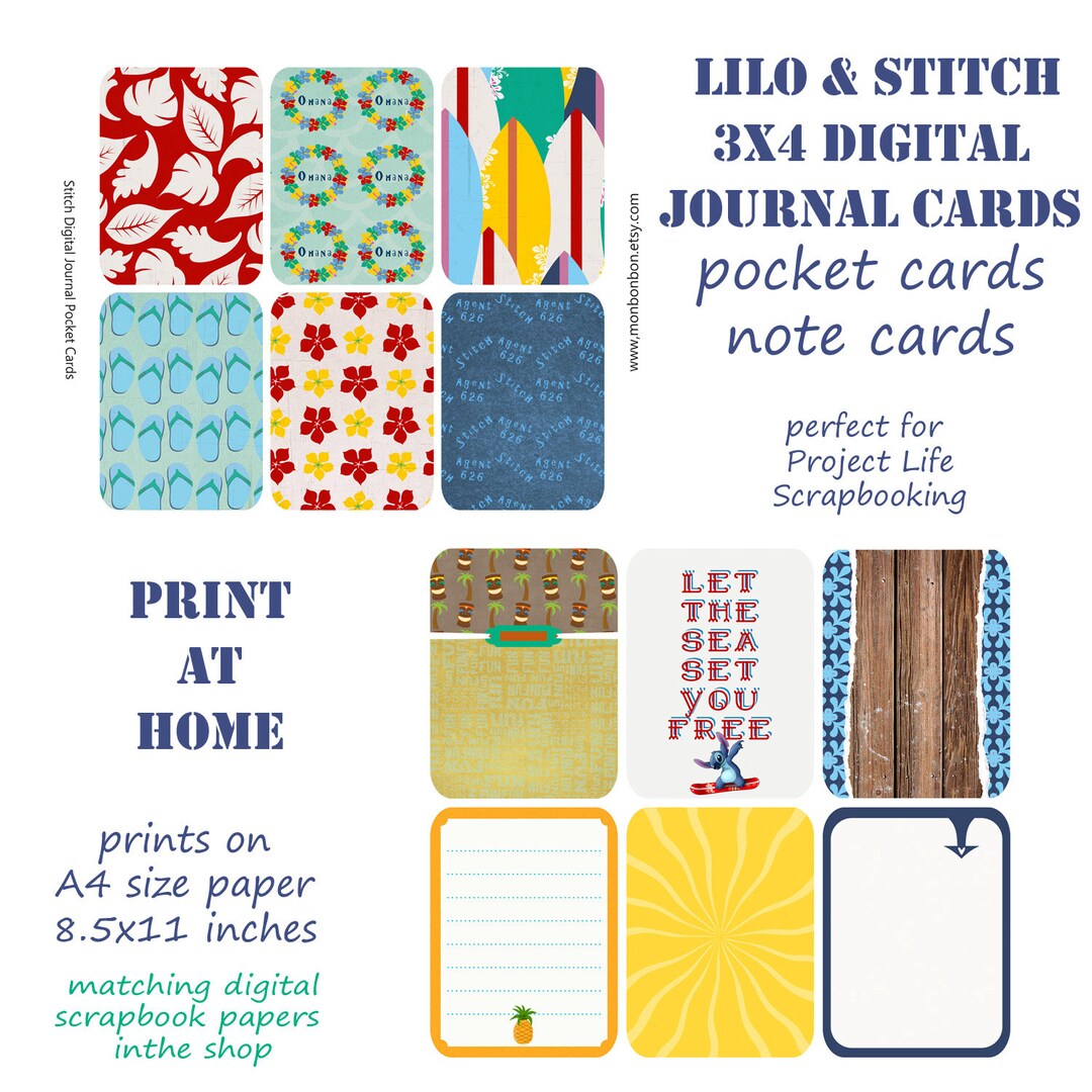 Lilo & Stitch 3x4 Pocket Cards for Digital Scrapbooking, Project Life ...