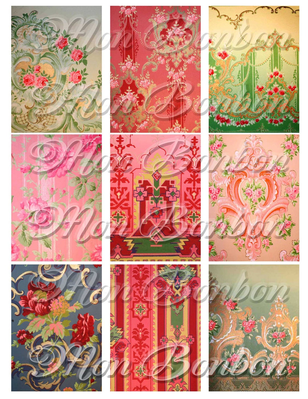 Digital Collage Sheet of Vintage Kitschy Wallpaper Backgrounds ...
