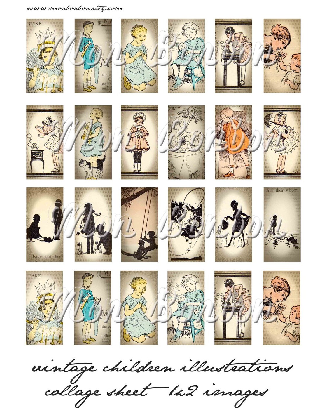 Vintage Children's Book Illustrations Collage Sheet Digital Download of ...