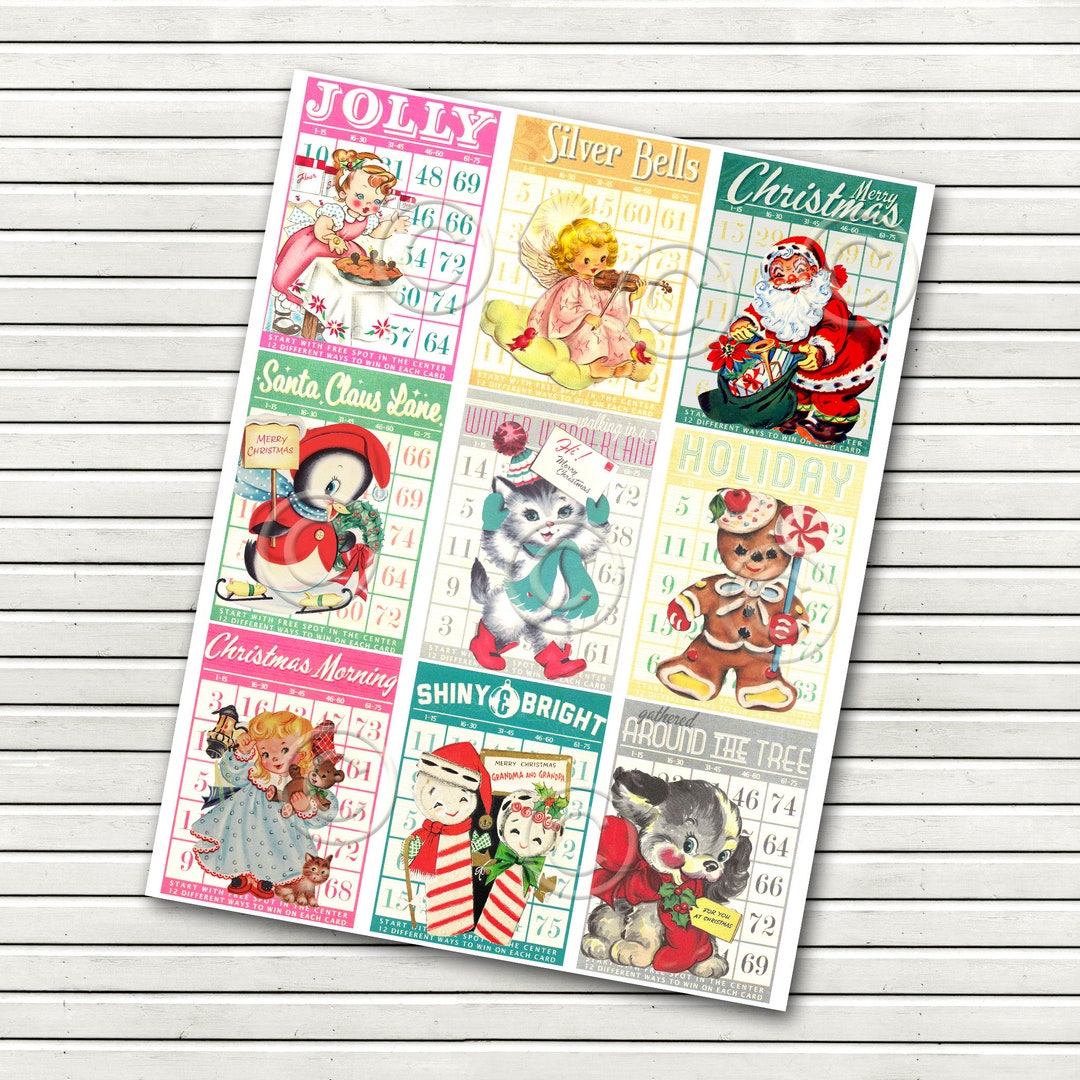 Christmas Tag Pocket Cards Collage Sheet - Vintage Christmas Cards ...