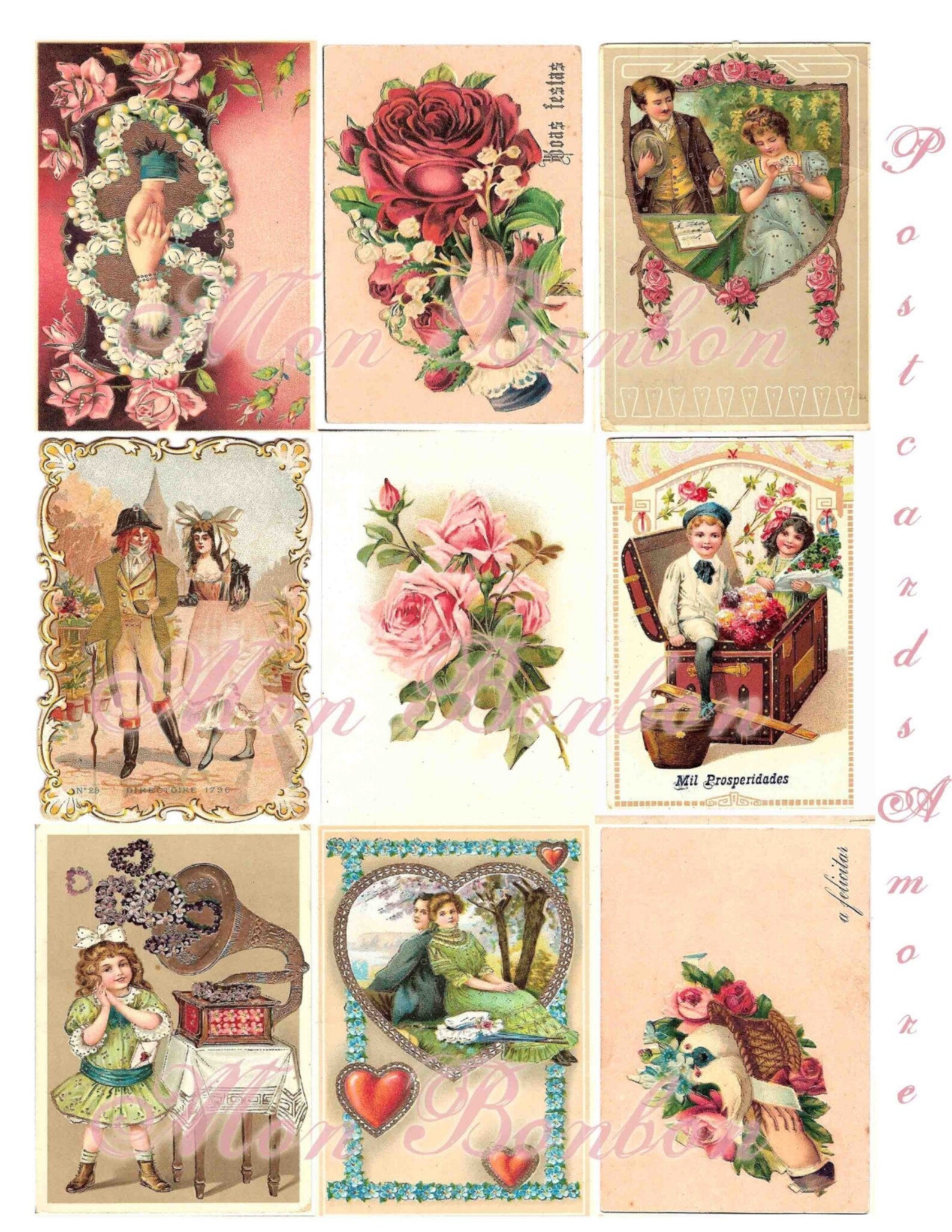 Digital Download of 9 Vintage Valentine Postcards Amore Atc - Etsy