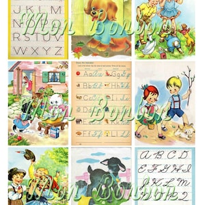Digital Collage Sheet of Vintage and Retro School Days Childrens Books ...