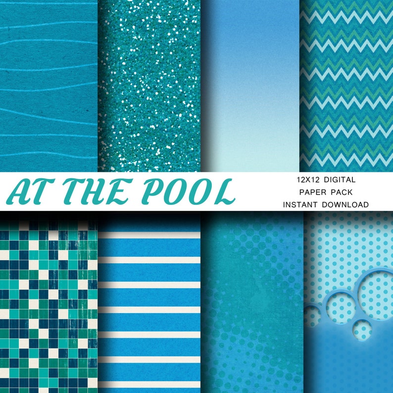At the Pool - Digital Scrapbook Paper Backgrounds - Instant Download ...
