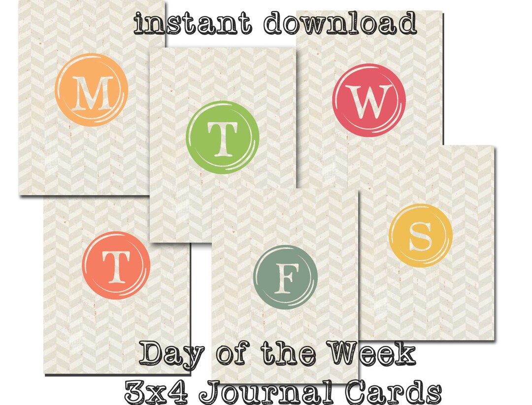 6 Digital Day of the Week Journal Cards - Perfect for Project Life ...