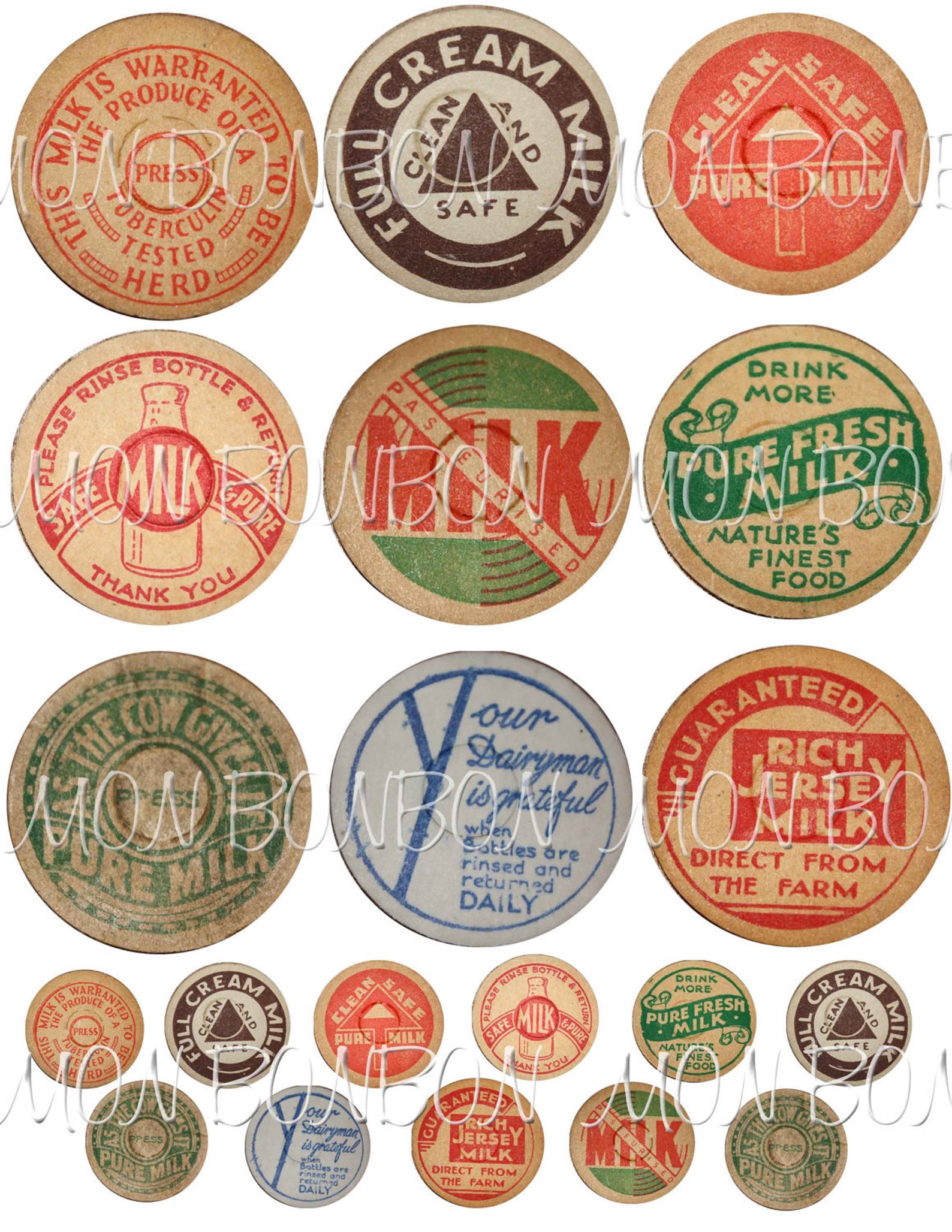 Vintage Milk Caps Digital Collage Sheet Farm Clip Art DIY - Etsy