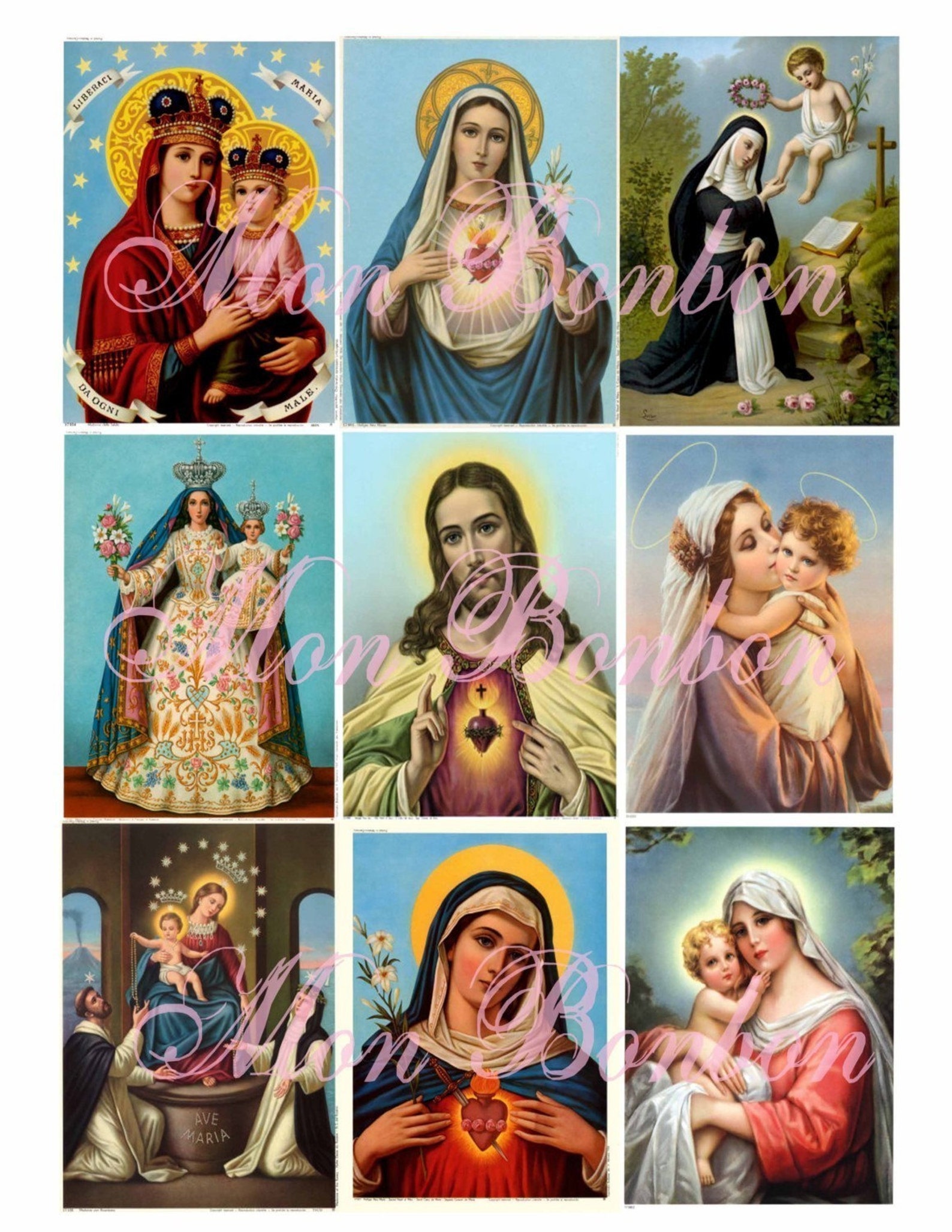 Vintage Religous Ephemera Collage Sheet Feat. Jesus, Madonna, Mary ...