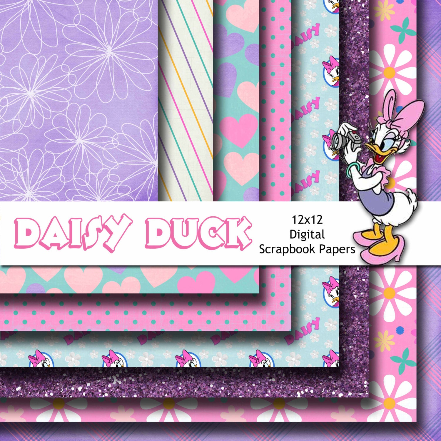 Daisy Duck Inspired 12x12 Digital Paper Backgrounds for Digital ...