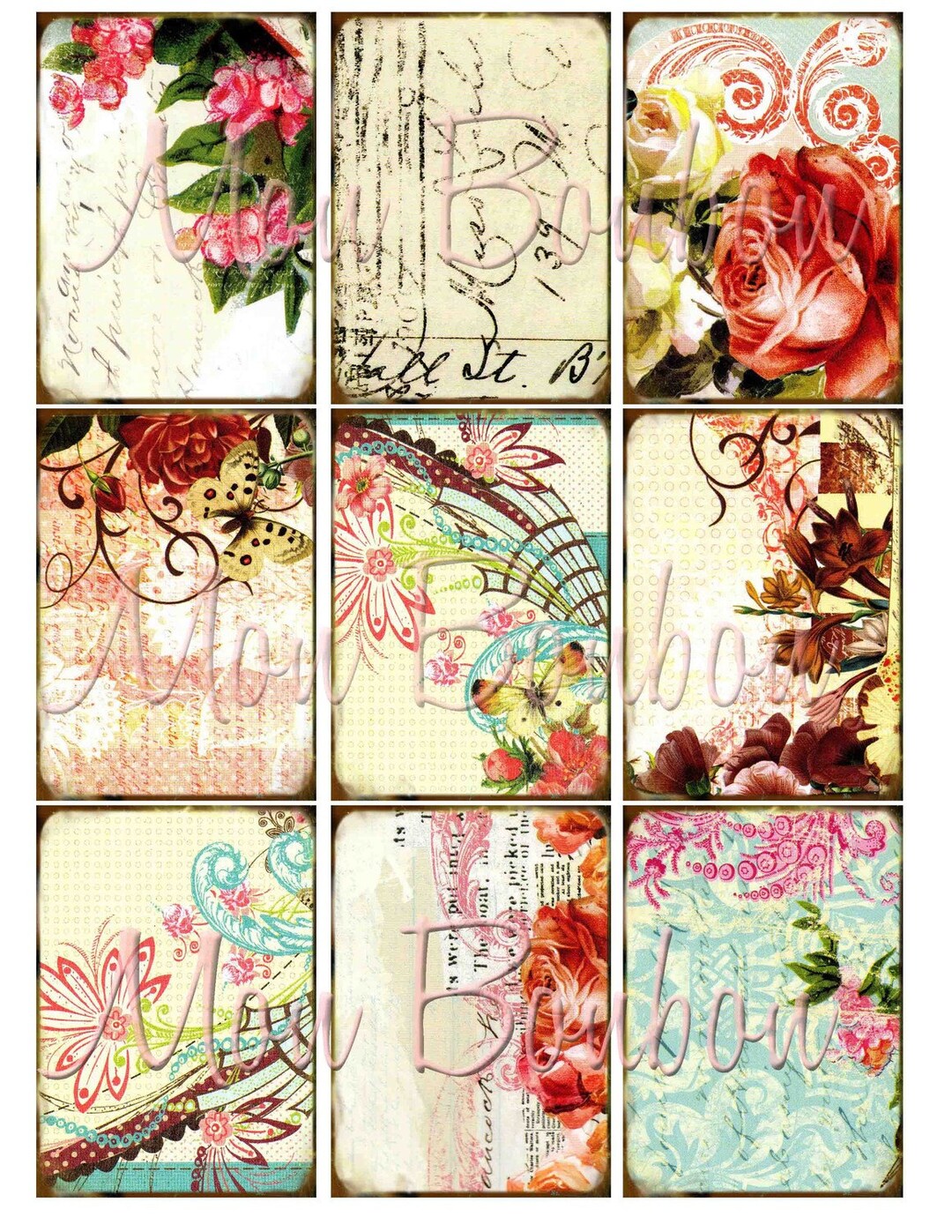 Sweet Floral Backgrounds Digital Collage Sheet for Download Use With ...